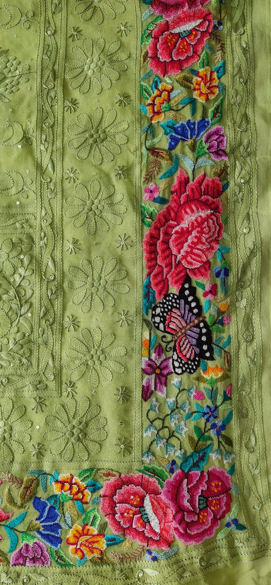 Laboni Green Gorgette Parsi Gara Saree – Saffronfashionindia