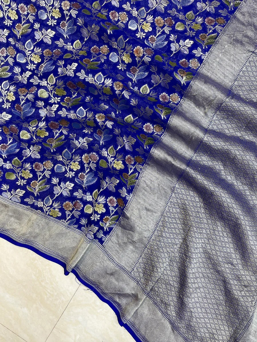 Mavisha blue gorgette handloom saree – Saffronfashionindia