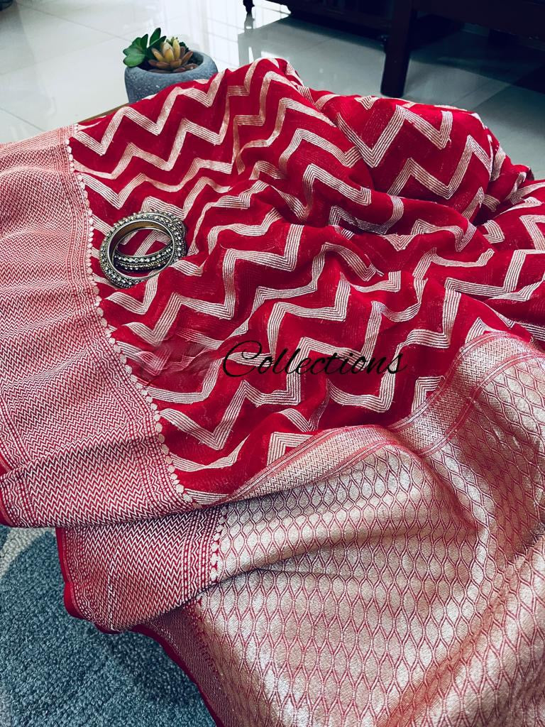 Red Banarsi bridal inspired saree – Saffronfashionindia