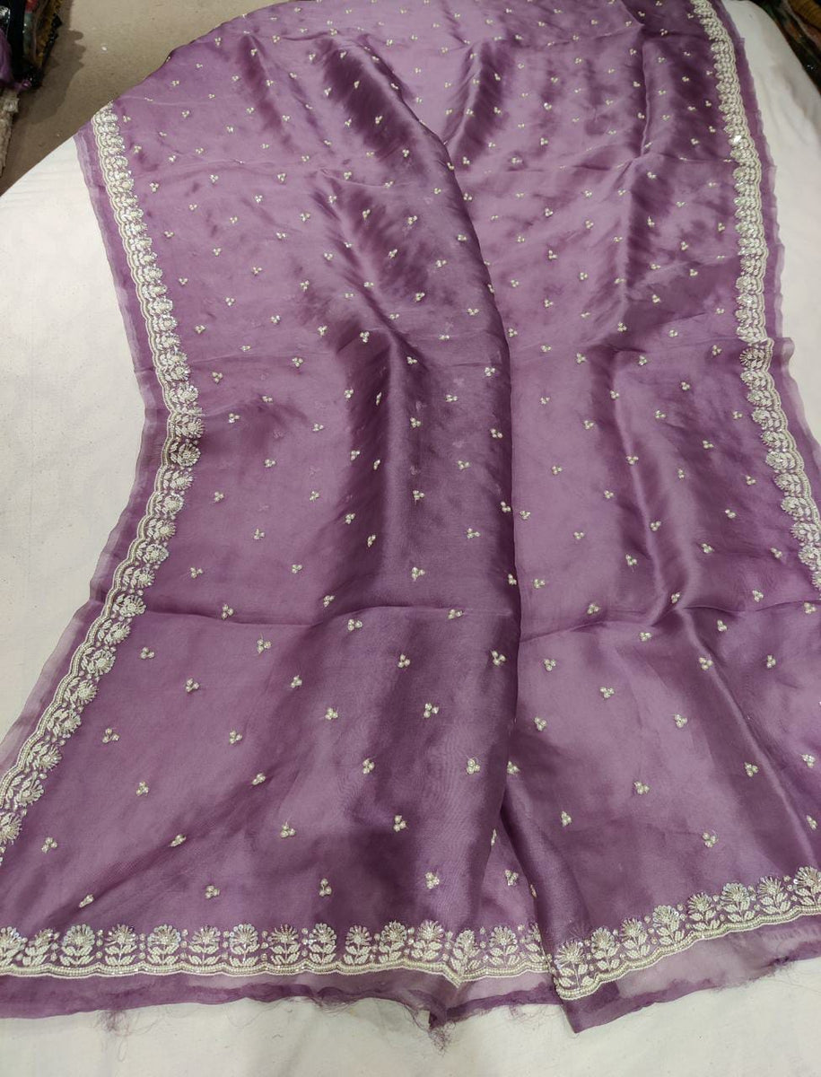 Luvika pearl organza saree – Saffronfashionindia